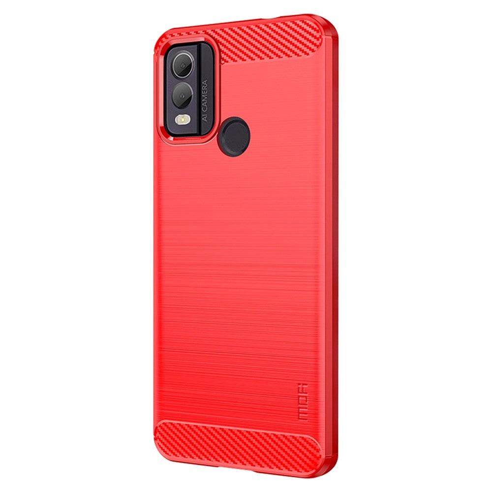 Nokia C22 Mofi Brushed Carbon Fiber Fleksibelt Plastik Cover - Rød