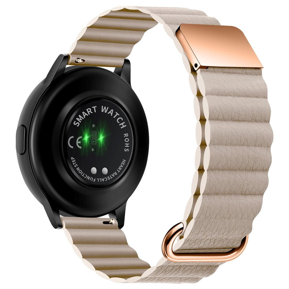 Universal Smartwatch Rem 20mm Magnetisk Litchi Læder - Beige / Rose Go
