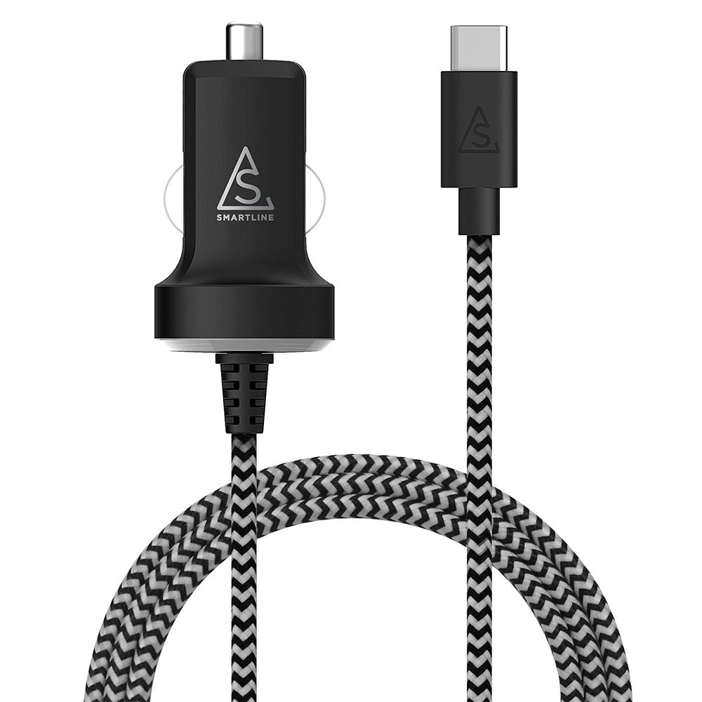 Smartline 10.5W Biloplader m. Integreret USB-C Kabel - Sort ...