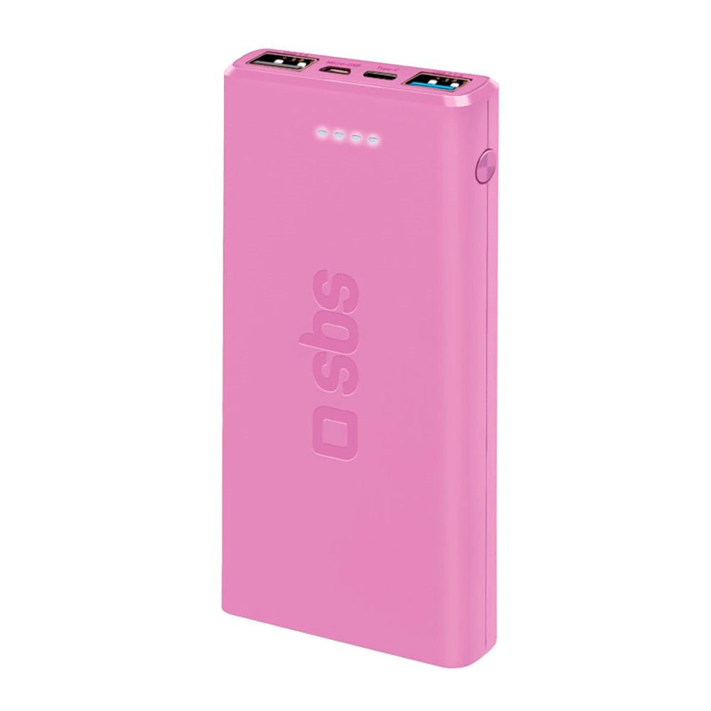SBS Powerbank 10W m. 2x USB-A & 1x USB-C - 10.000 mAh - Pink